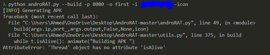 Attribute Error · Issue #75 · karma9874/AndroRAT · GitHub