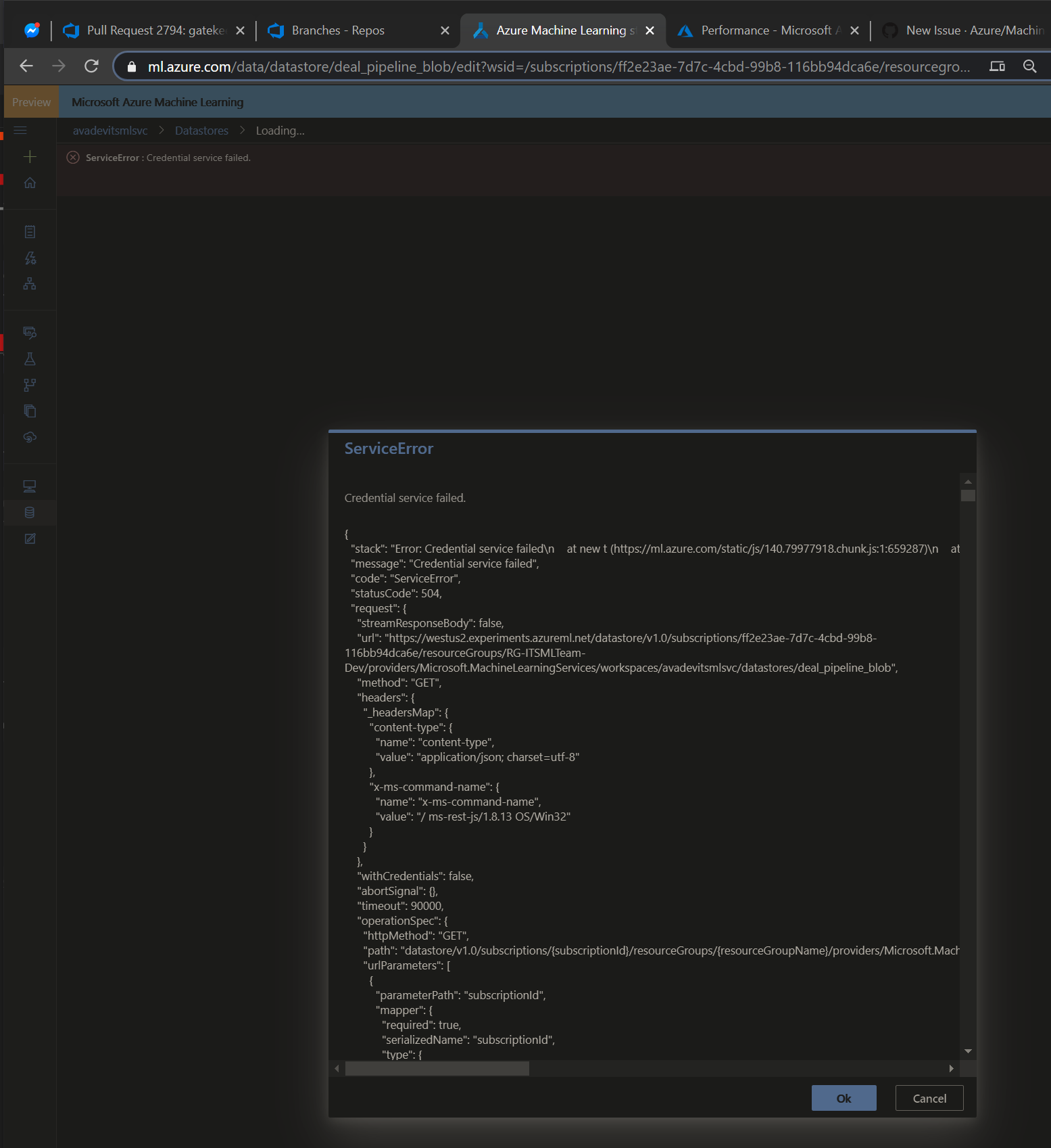 Datastoreget Responseerrortoo Many 504 Error Responses · Issue 725 · Azure