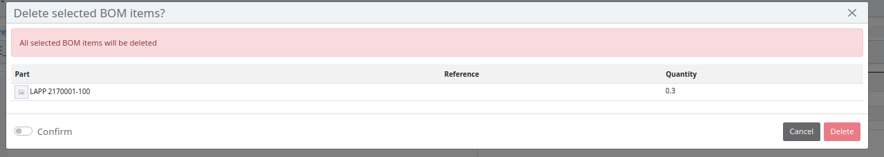 [Bug] Selecting and deleting multiple BOM items does not delete multiple items. · Issue #3718 ...