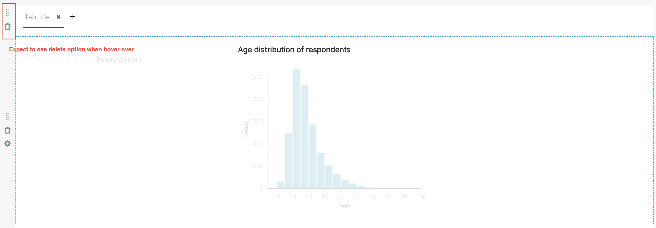 no action option when hover over to left edge of a row in dashboard ...