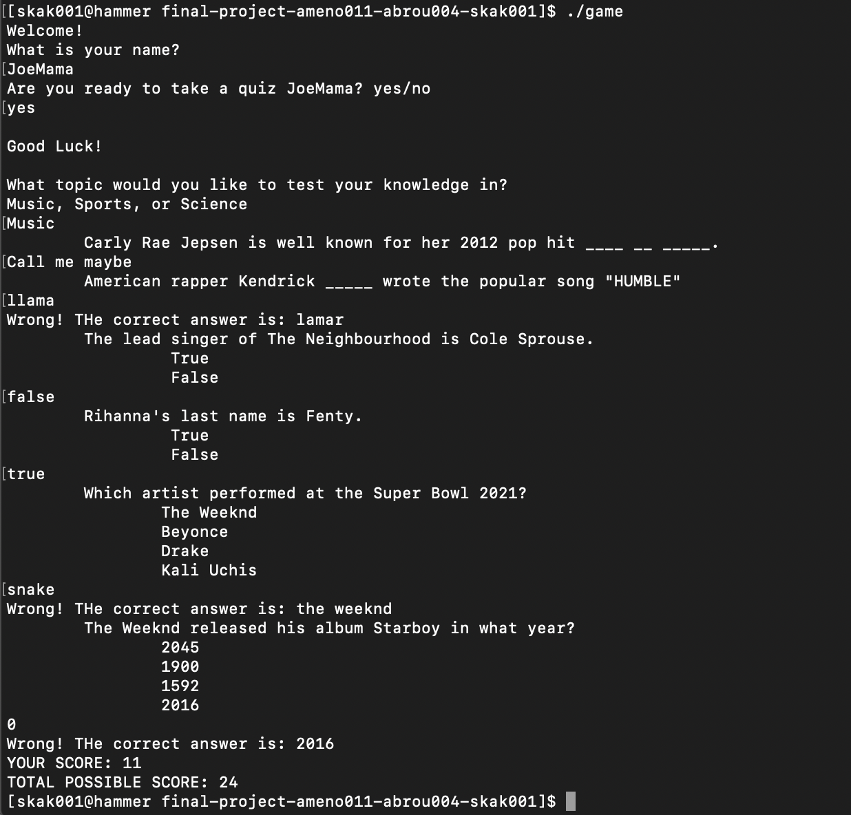 GitHub - shwenakak/Trivia-Quiz-Maker: CS100 Final team project