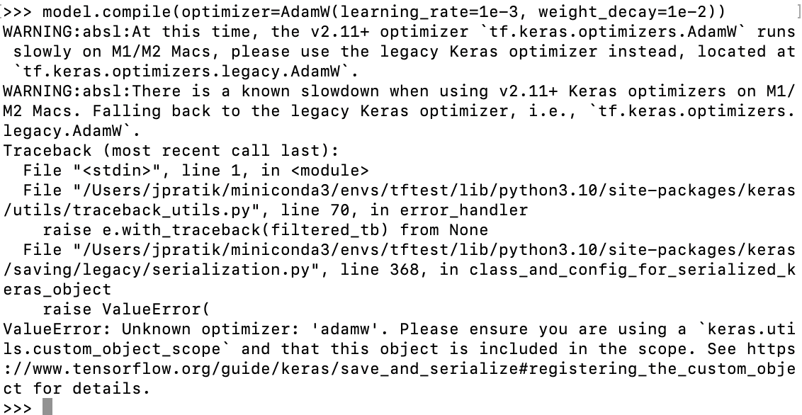 AdamW optimiser crashes on tf-macos v2.12.0 · Issue #60652 · tensorflow/tensorflow · GitHub