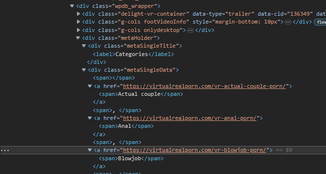 VirtualRealPorn scraper only scrapes "Tags" but not "Categories" leaving many if not most videos ...