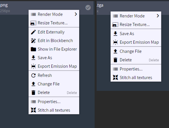 [Suggestion] TGA texture menu in Textures tab is missing some actions ...