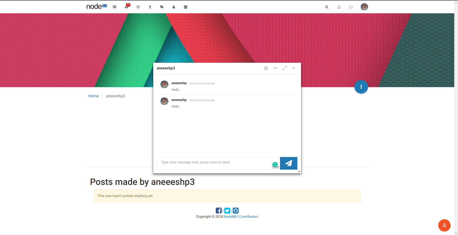 Chat messages displayed twice for the initiating user · Issue #7142 · NodeBB/NodeBB · GitHub