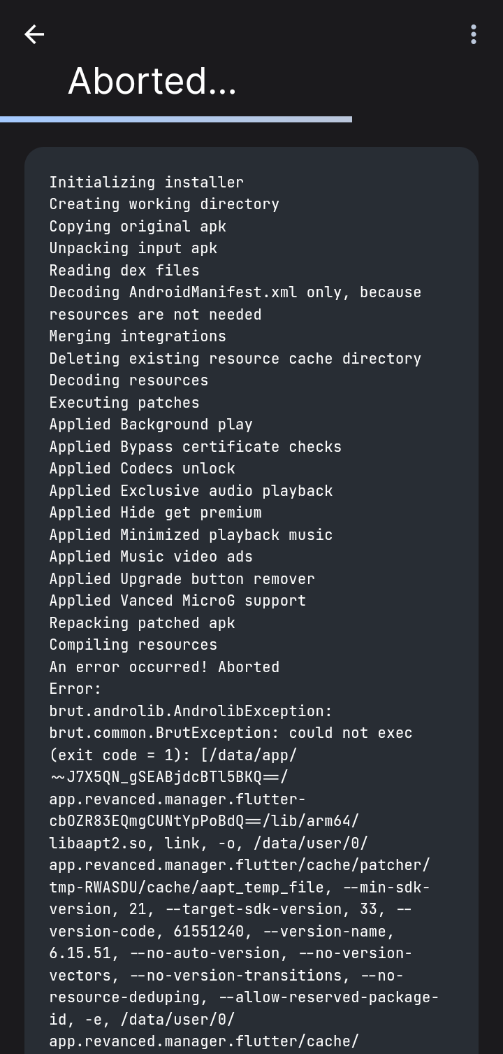 bug: abort yt music · Issue #1144 · ReVanced/revanced-manager · GitHub
