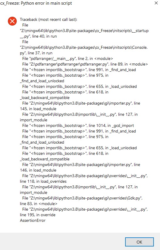 Windows Error "cx_Freeze" with Workaround · Issue #316 · pdfarranger/pdfarranger · GitHub