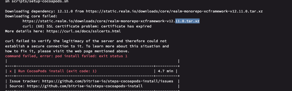 static.realm.io certificate has expired · Issue #8092 · realm/realm-swift · GitHub