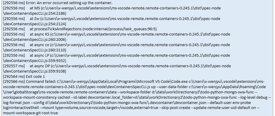 An Error Occurred Setting Up The Container In Todo Python Mongo Todo Python Mongo Aca And Todo