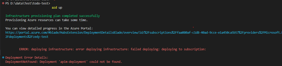 Deployment 'apim-deployment' could not be found. · Issue #1184 · Azure/azure-dev · GitHub
