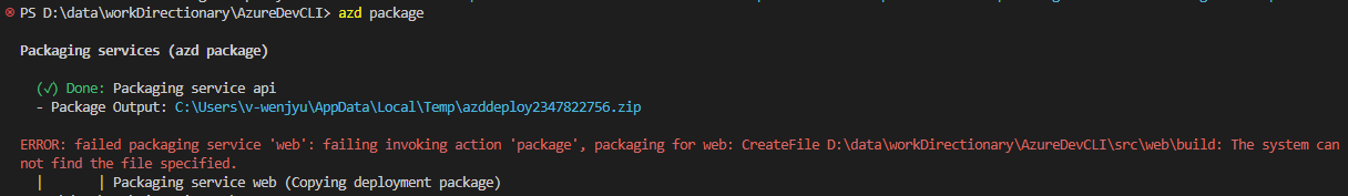 Failed packaging service 'web': failing invoking action 'package' · Issue #1867 · Azure/azure ...