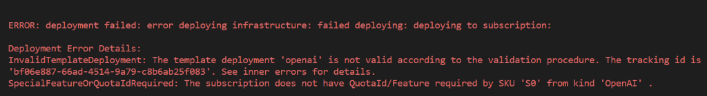The Subscription Does Not Have Quotaidfeature Required By Sku S0 From Kind Openai · Issue