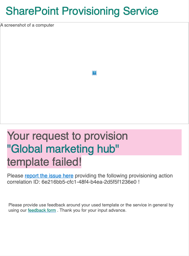 ISSUE: "Global marketing hub" template failed! · Issue #434 · SharePoint/sp-provisioning-service ...