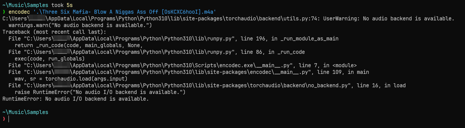 RuntimeError: No audio I/O backend is available · Issue #57 · facebookresearch/encodec · GitHub