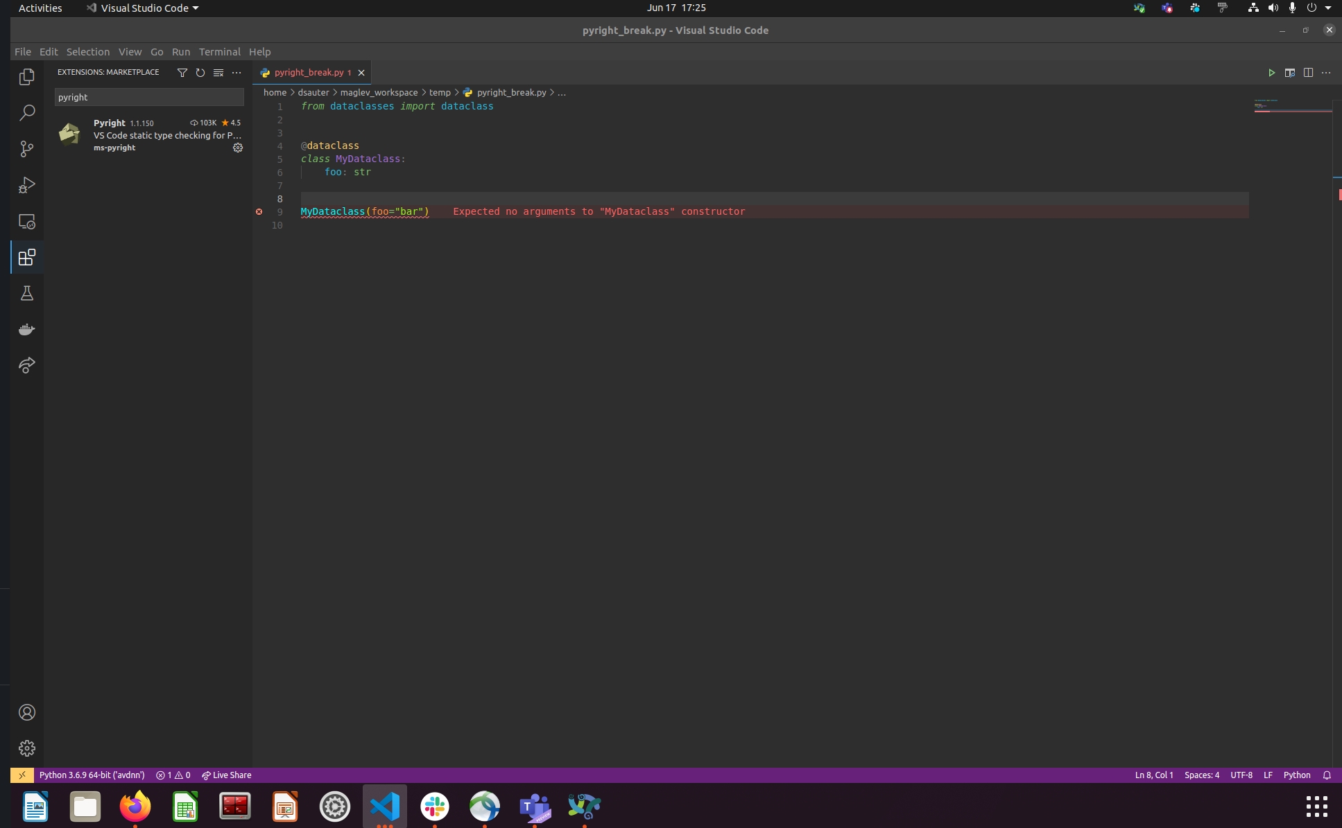 Warning when initializing dataclasses with arguments · Issue #1433 · microsoft/pyright · GitHub