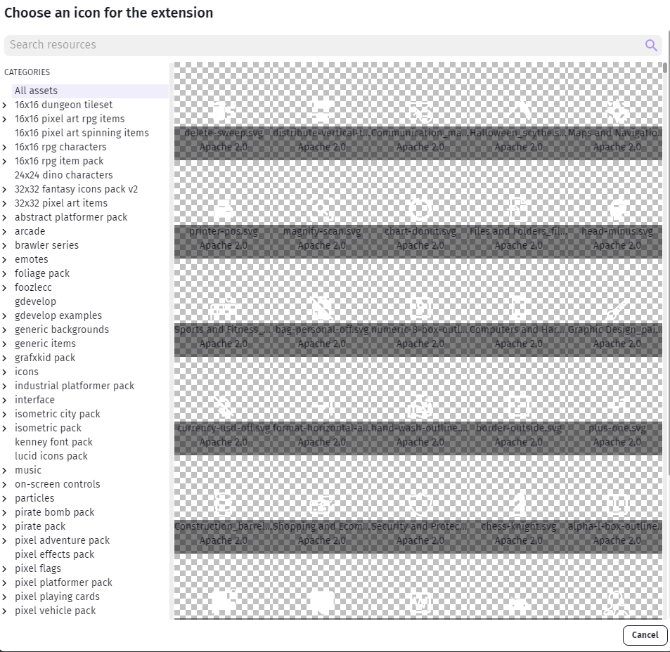 Extension icons colors is barely seeable · Issue #4365 · 4ian/GDevelop · GitHub