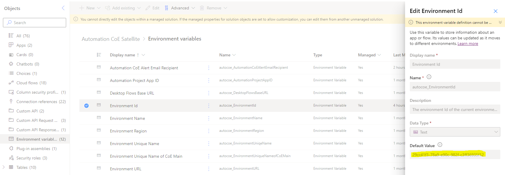 [Automation - BUG] Satellite Solution does not prompt for the variable "Environment Id" on ...