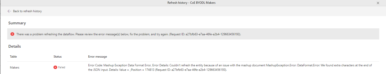 [CoE Starter Kit - BUG] BYODL dataflow error "We found extra characters at the end of the JSON ...