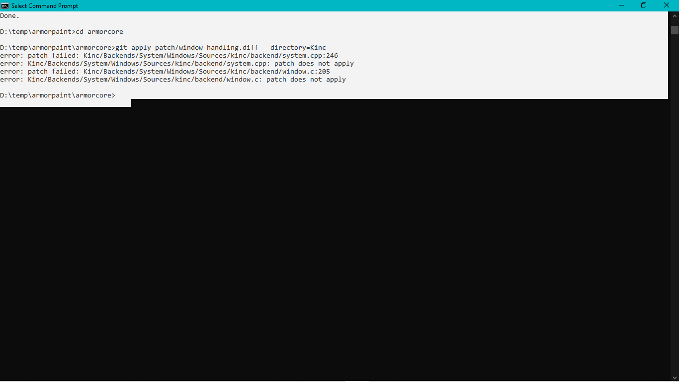 error on "git apply patch/window_handling.diff --directory=Kinc" · Issue #875 · armory3d ...