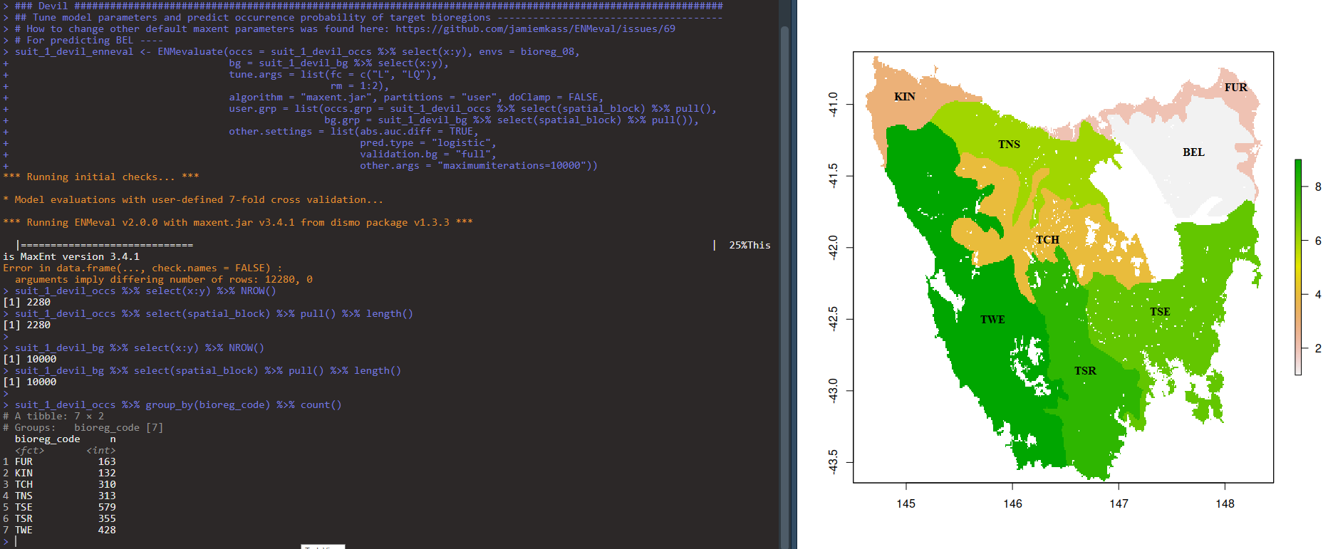 Arguments imply differing number of rows · Issue #102 · jamiemkass/ENMeval · GitHub