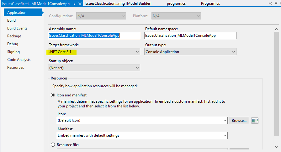 Target framework for the generated sample project is .NET Core 3.1 ...
