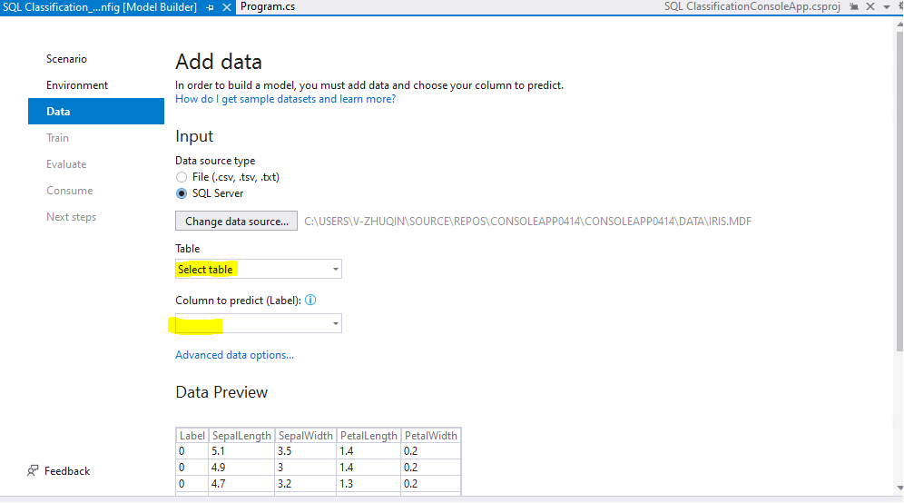 The results of "Table" and "Column to predict (Label)" options lost for SQL. · Issue #1402 ...
