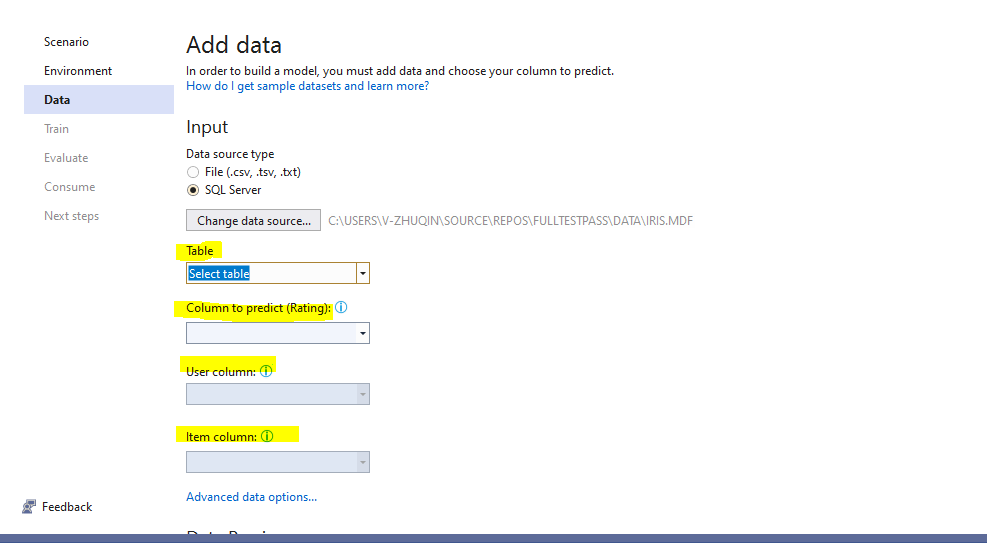 The results of "Table" and "Column to predict (Label)" options lost for SQL. · Issue #1402 ...