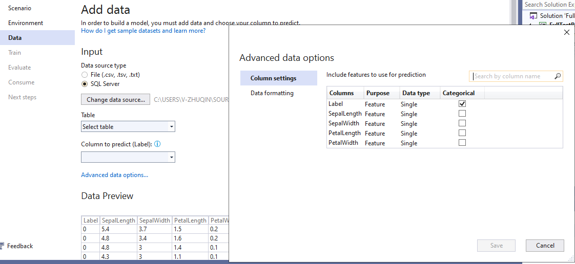 The Results Of Table And Column To Predict Label Options Lost For Sql · Issue 1402 