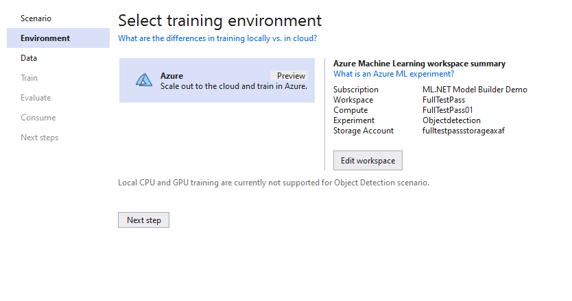 The Azure environment need to set up again and the trained result is ...