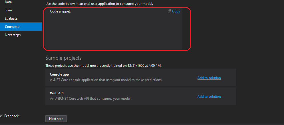 The code snippet on Consume page should not lost after added to solution and re-opened. · Issue ...