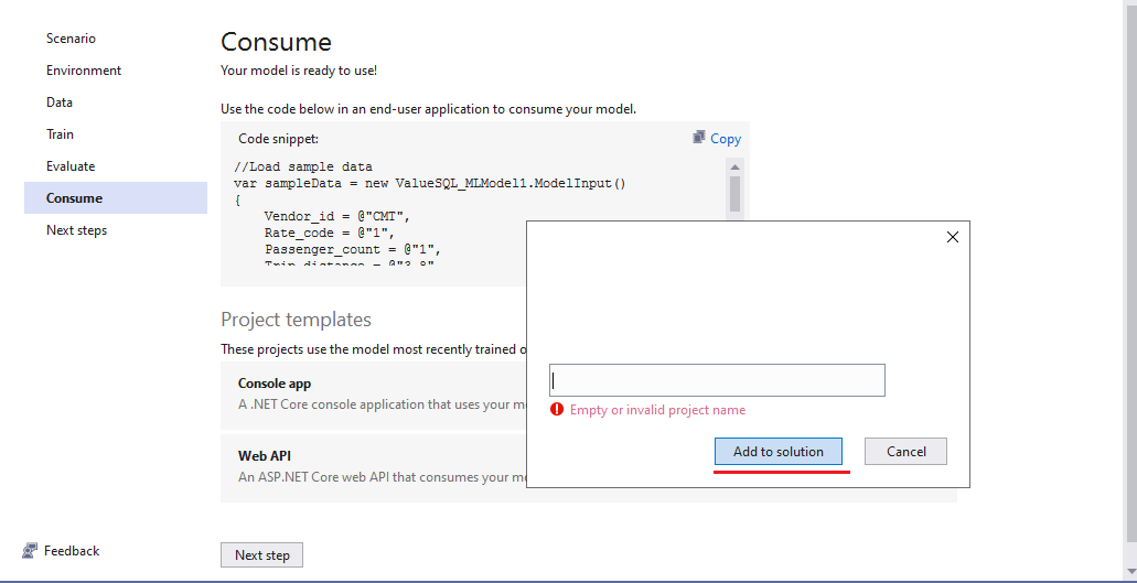 Cannot add projects on Consume page · Issue #1529 · dotnet/machinelearning-modelbuilder · GitHub