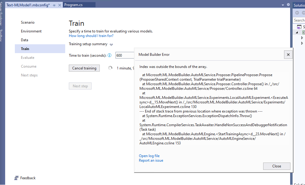 Model Builder Error: Index was outside the bounds of the array. · Issue #1602 · dotnet ...