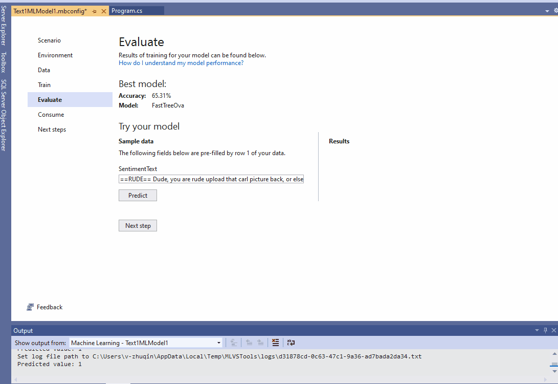 The predicted results are not displayed on the Evaluate page. · Issue #1615 · dotnet ...