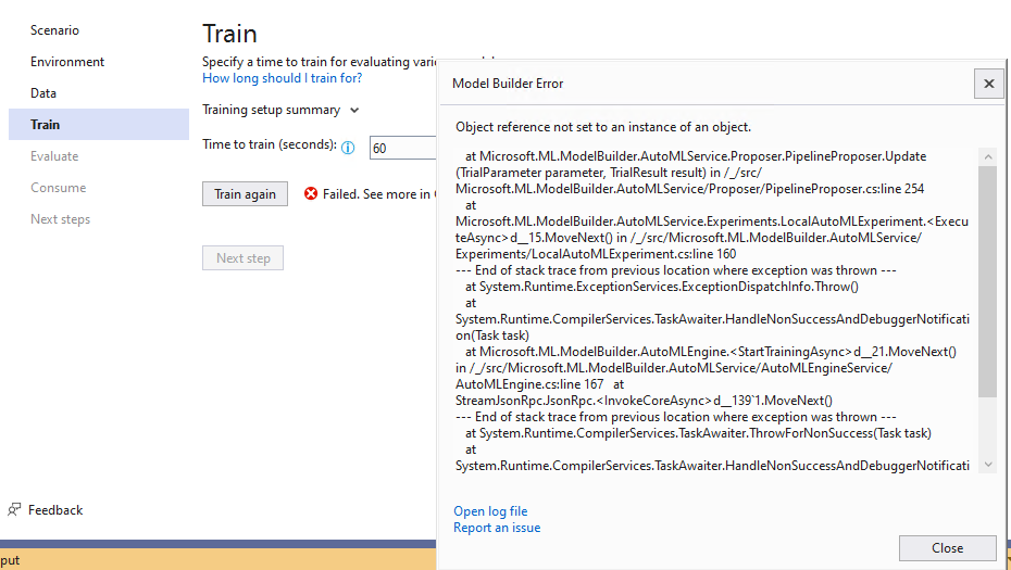 Model Builder Error on SQL + Binary Classification. · Issue #1747 · dotnet/machinelearning ...