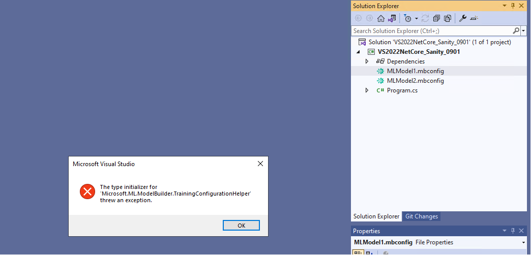 Show Microsoft Visual Studio error when open model builder on VS2022 Preview 3.1. · Issue #1759 ...