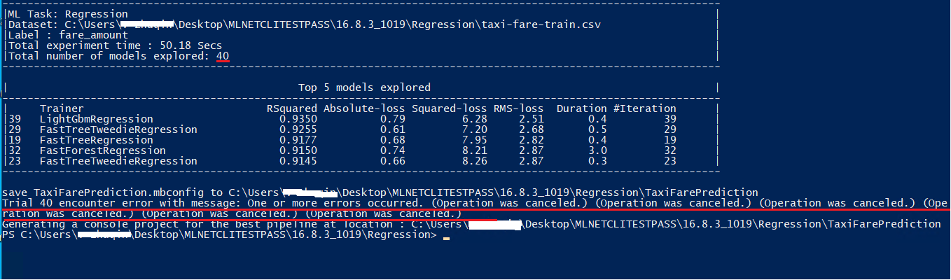 Show error message: "The last trial encounter error with message: One or more errors occurred ...