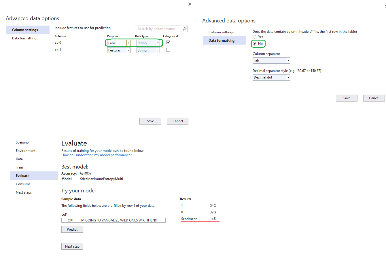 Exceptions encountered when using Sentiment dataset to training model. · Issue #1971 · dotnet ...