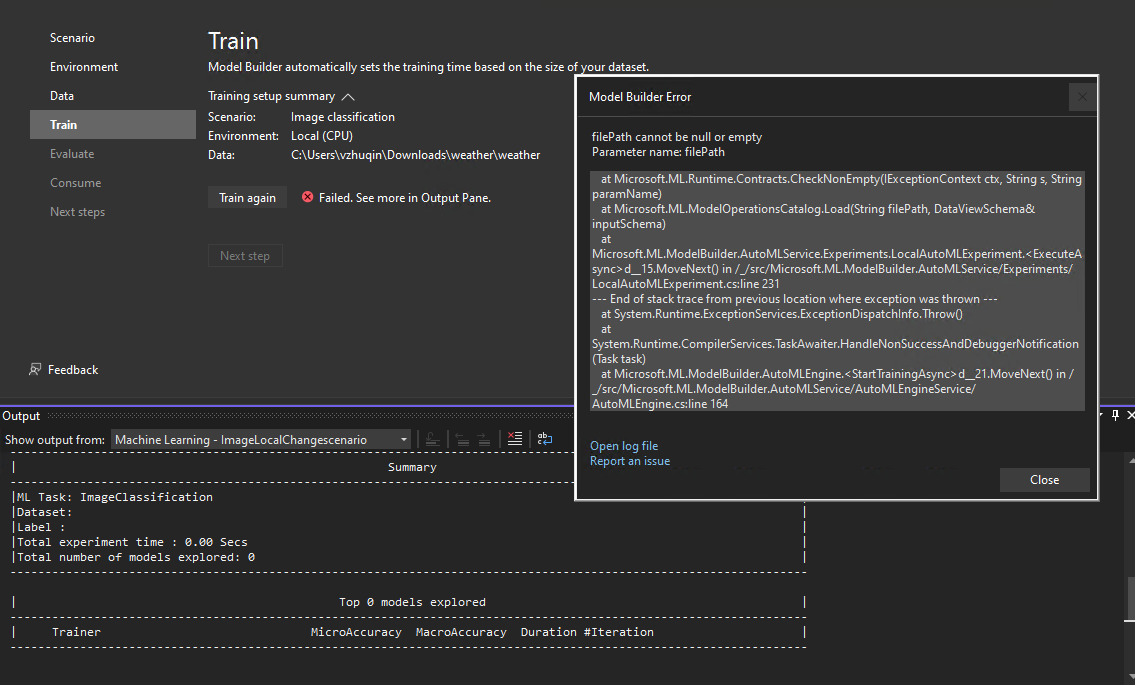Training Error for Image classification>Local(CPU). · Issue #1980 · dotnet/machinelearning ...