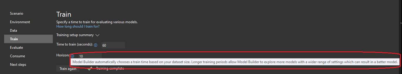 The tooltip of "Horizon" need to be updated. · Issue #1990 · dotnet/machinelearning-modelbuilder ...