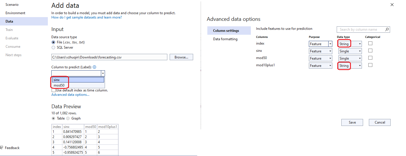 Forecasting: cannot select the column which data type is non-Single as label. · Issue #2023 ...