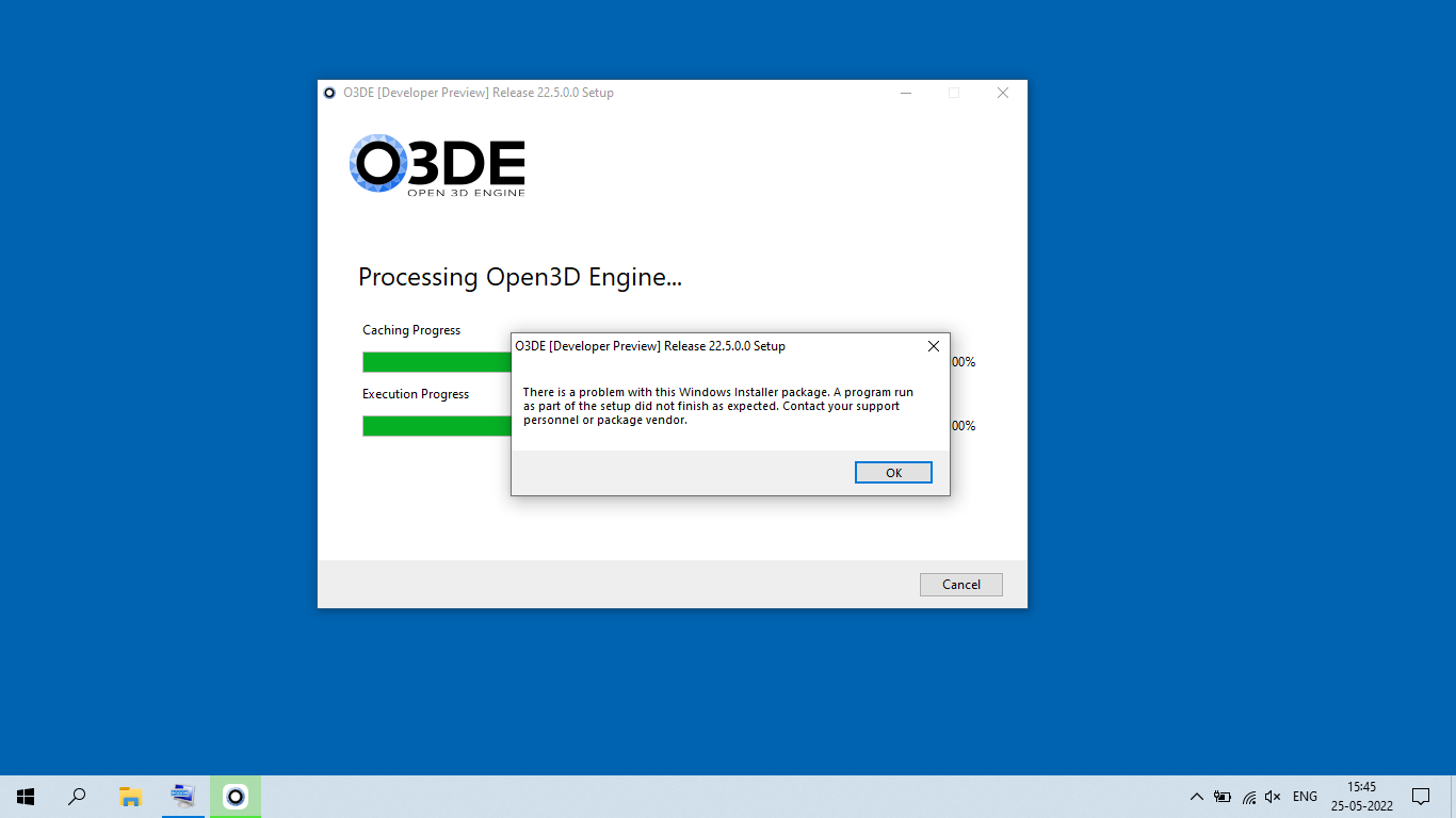 Bug Report- o3de stabilization 22.5.0.0 installation failed error. · Issue #9757 · o3de/o3de ...