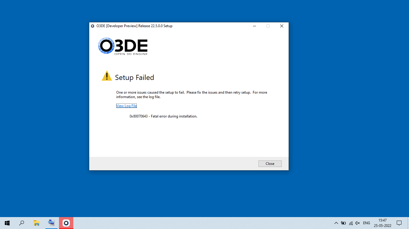 Bug Report- o3de stabilization 22.5.0.0 installation failed error. · Issue #9757 · o3de/o3de ...