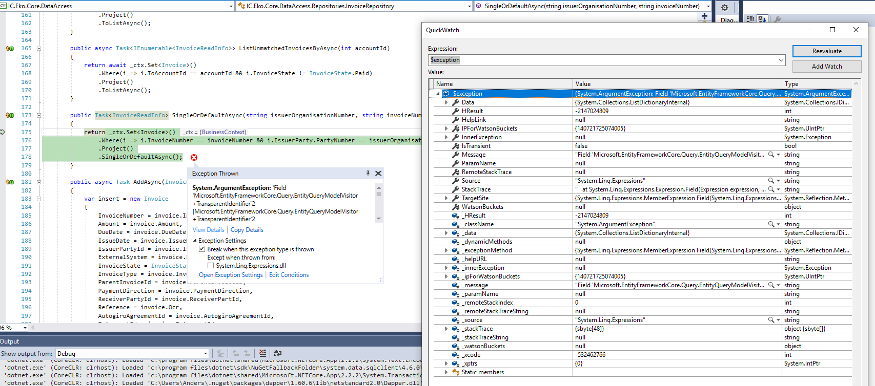 SingleOrDefaultAsync argument exception · Issue #15696 · dotnet/efcore · GitHub