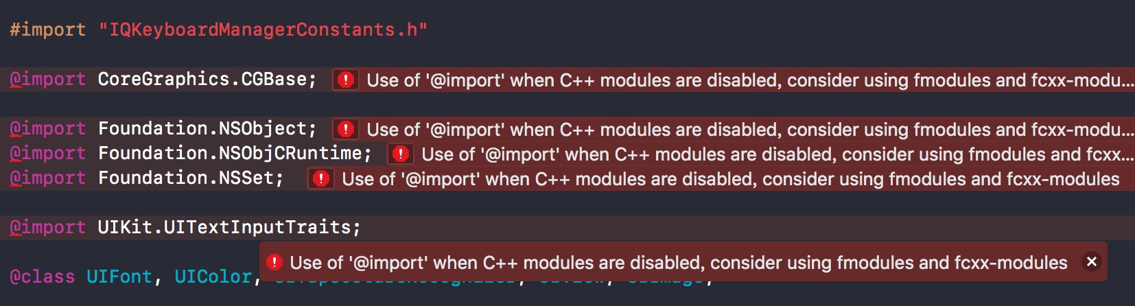 Use of '@import' when C++ modules are disabled, consider using fmodules and fcxx-modules · Issue ...