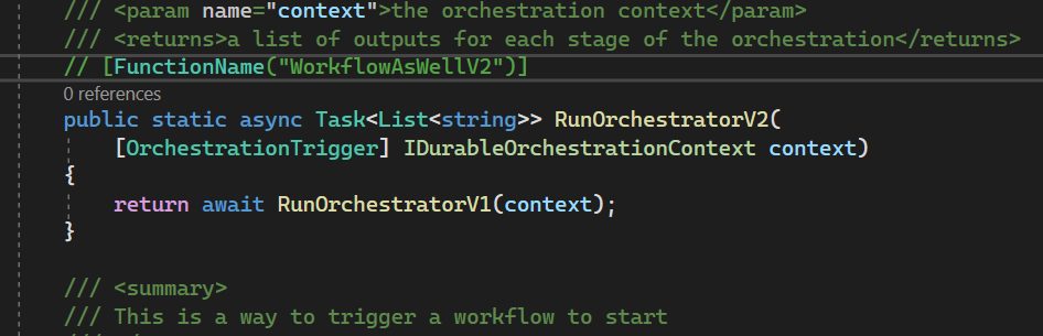 including 2 functions name attributes for 2 orchestration triggers ...