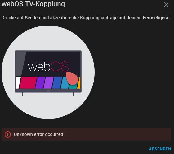LG webOS Smart TV - Unknown Error while pairing - ERROR (MainThread) [aiohttp.server] Error ...