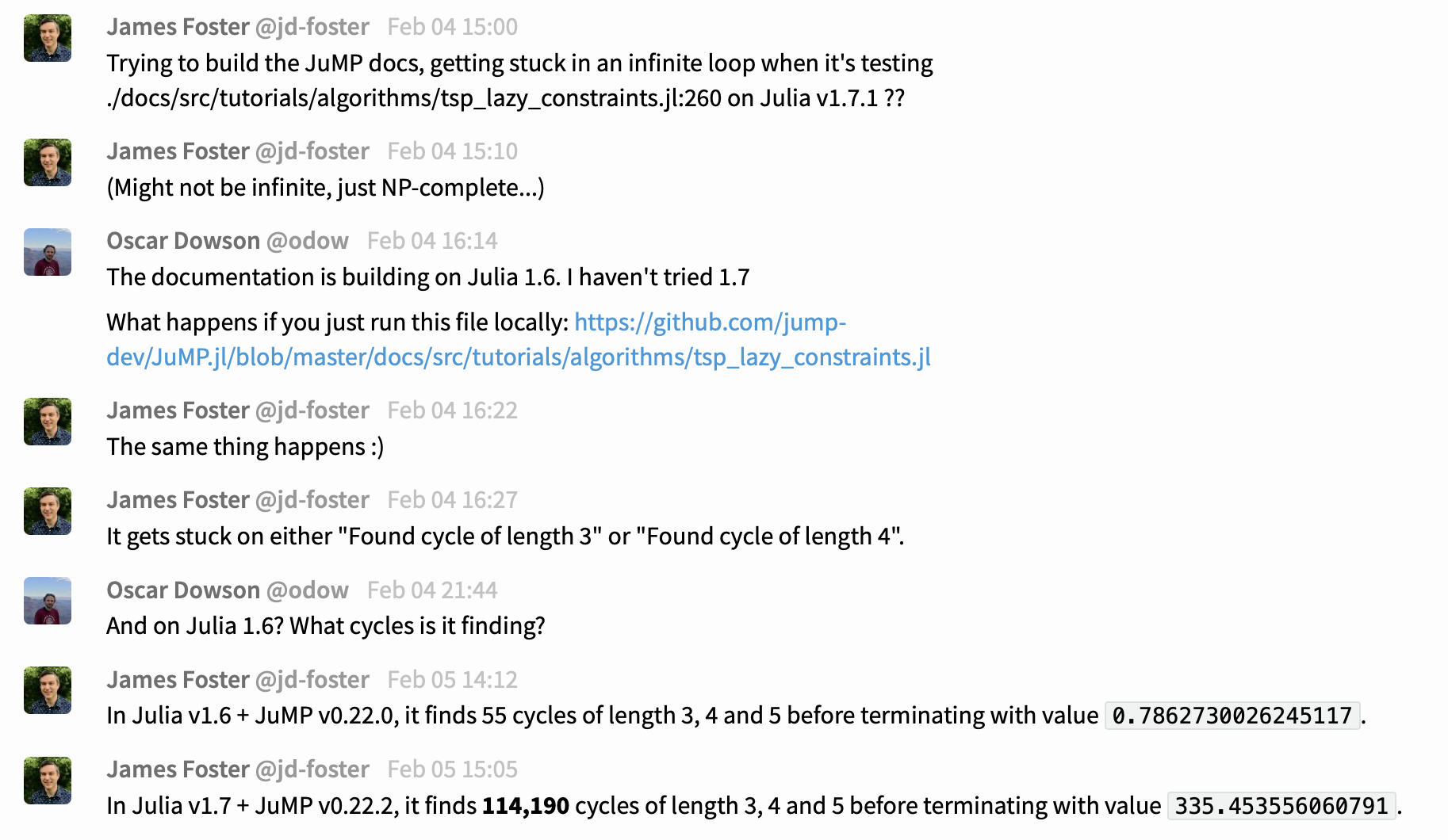 Debug TSP example on Julia 1.7 · Issue #2862 · jump-dev/JuMP.jl · GitHub