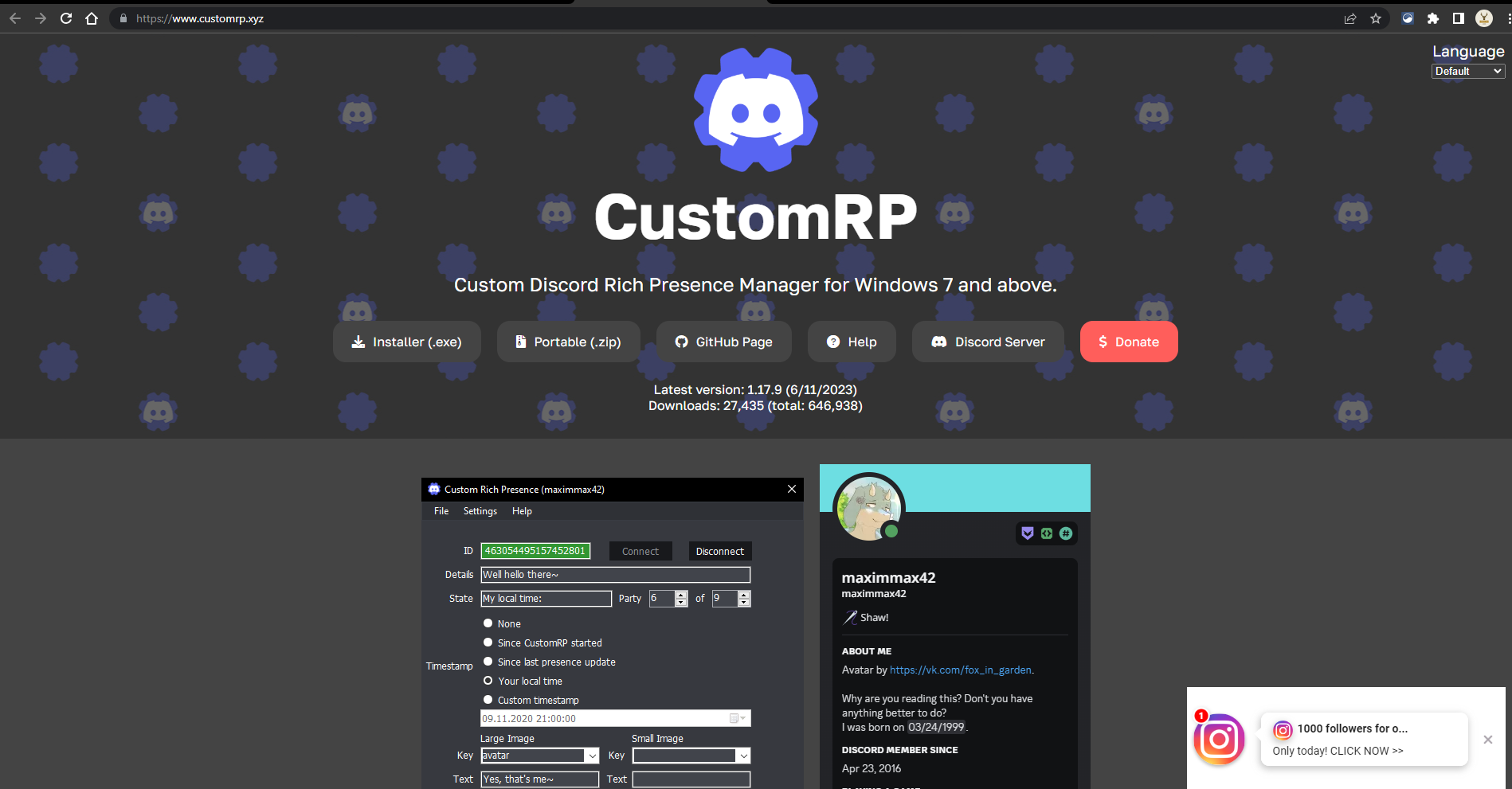 Website has multiple fake phishing virus popups. · Issue #210 · maximmax42/Discord-CustomRP · GitHub