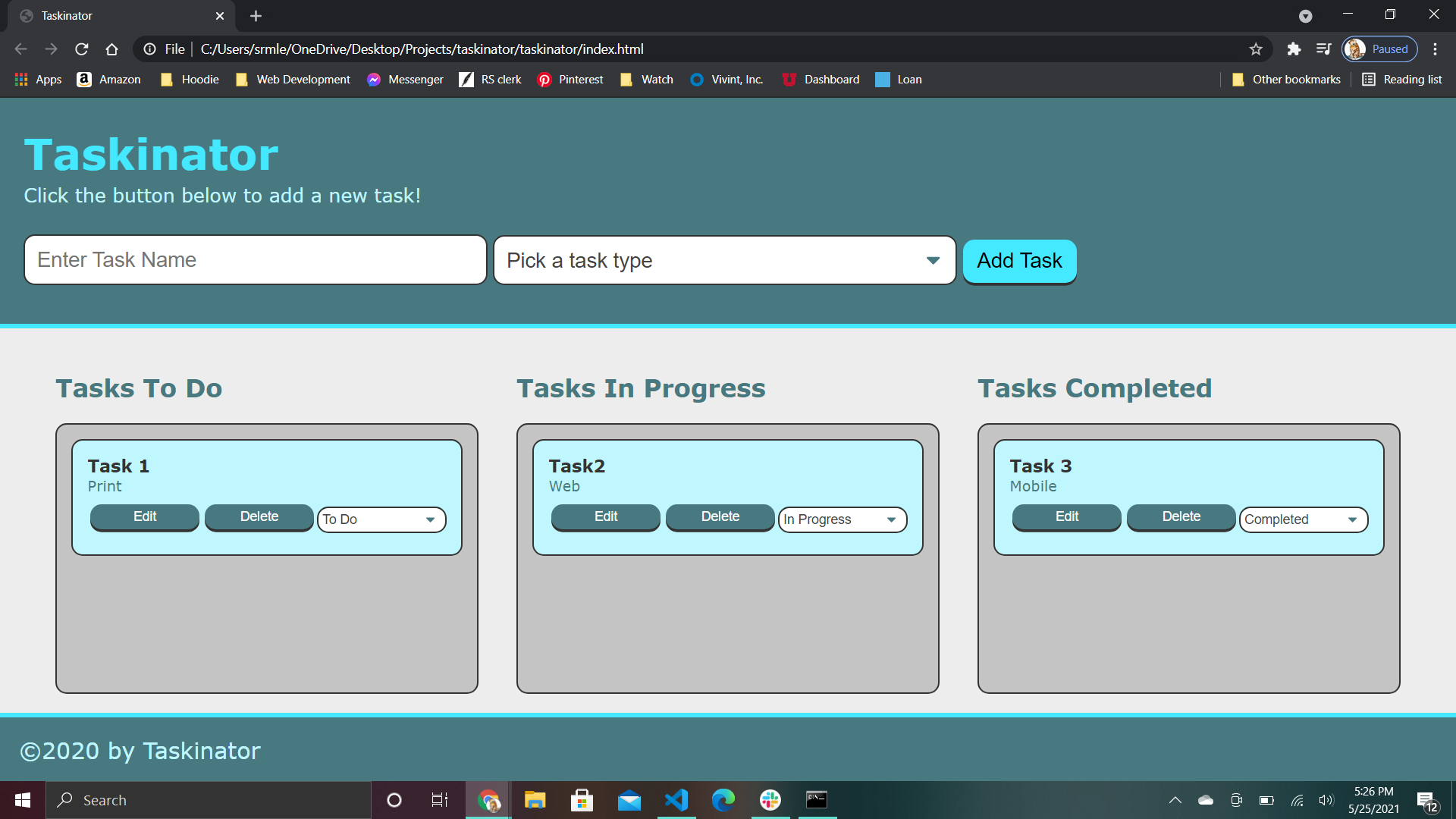 GitHub - srmleynek/taskinator
