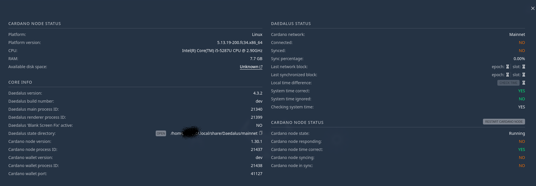Daedalus (v4.3.2) exit unexpected when cardano-node synced nearly 99% (on fedora 34) · Issue ...